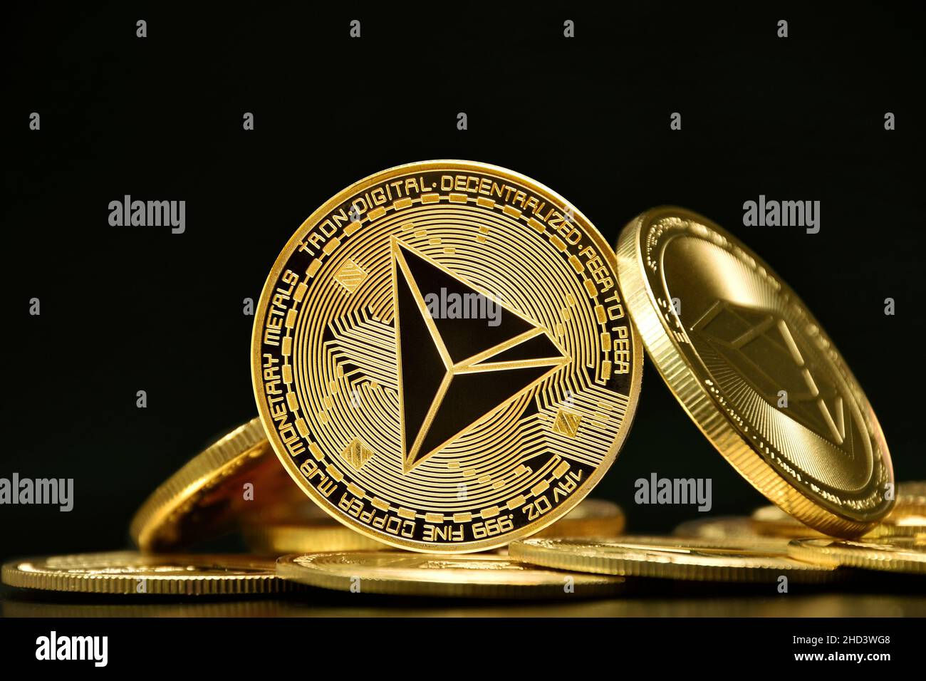 Tron Cryptocurrency , gold coins , mining , future money Stock Photo ...