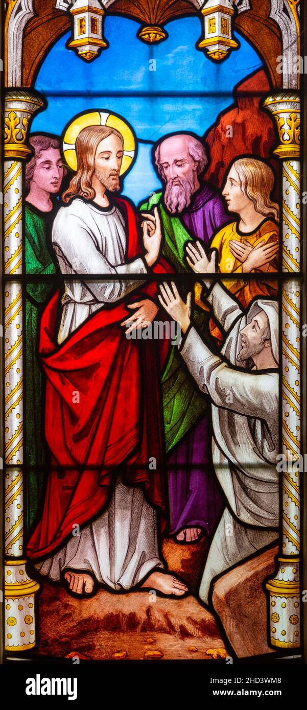 Stained glass window 'Raising of Lazarus' c 1849 by Ward and Nixon ...