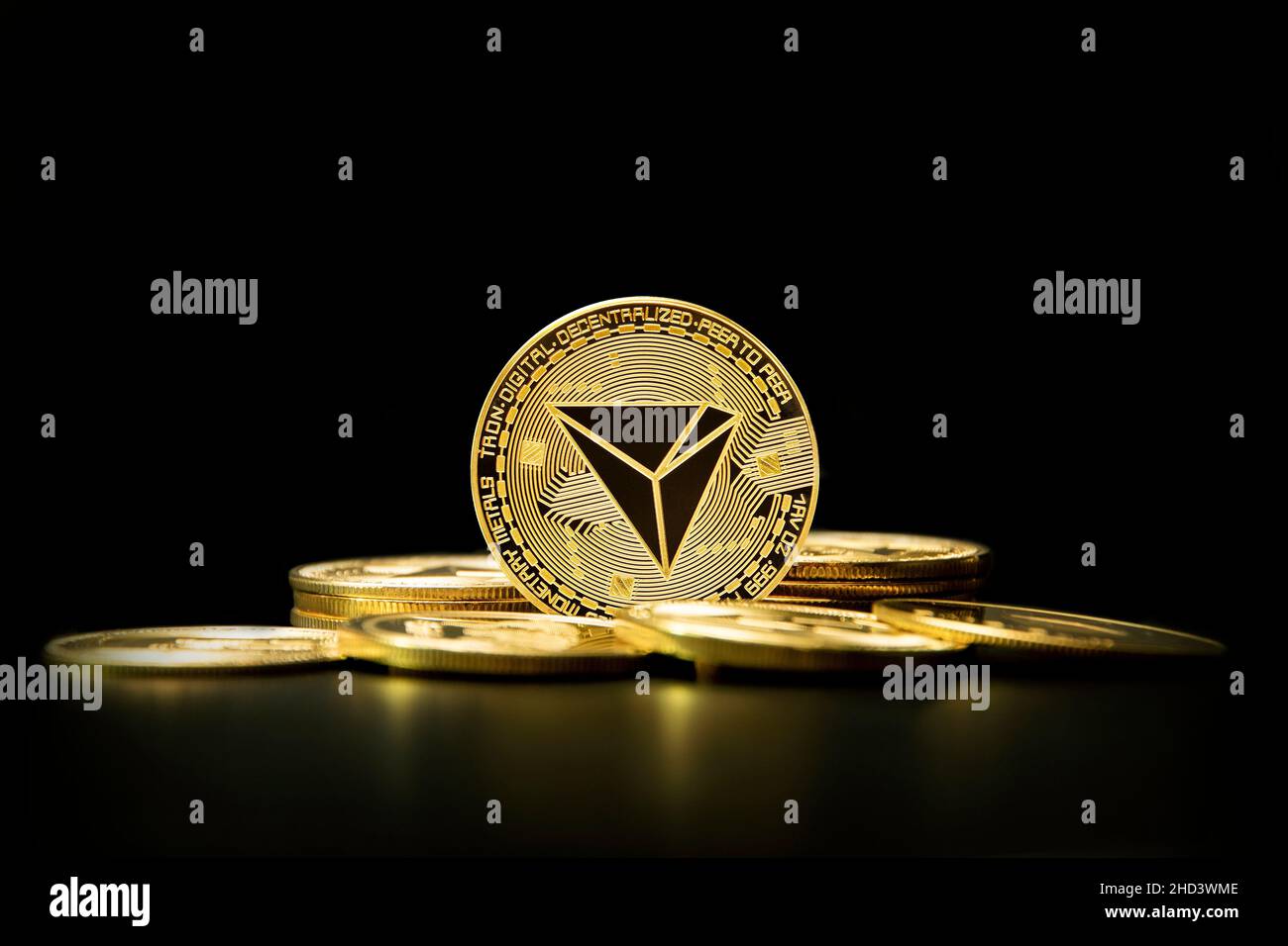 Tron Cryptocurrency , gold coins , mining , future money Stock Photo ...