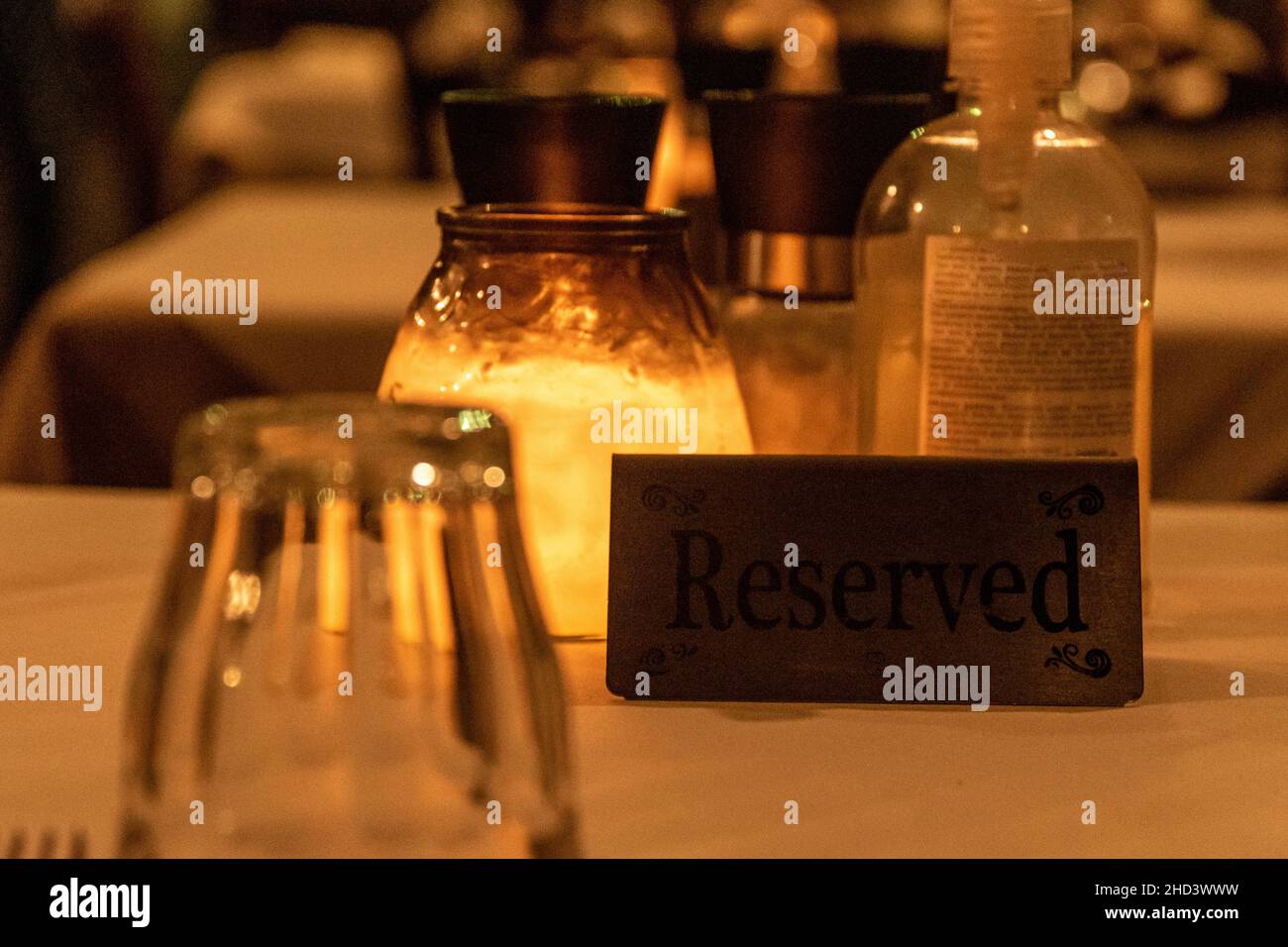 Close up of a reserved sign at a restaurant table in Chania Crete Stock ...