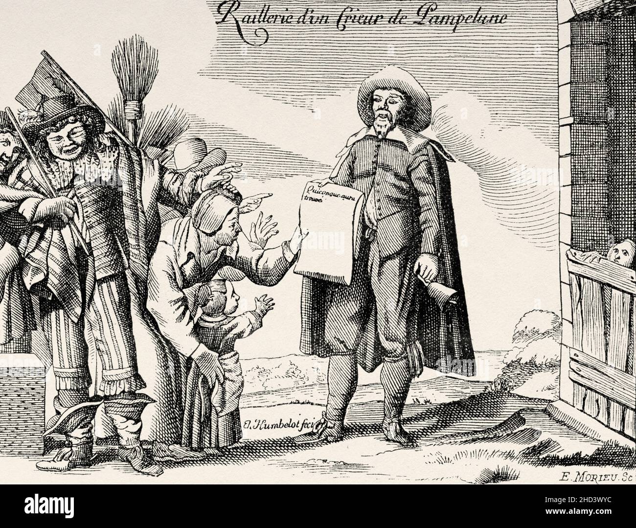 The Town Crier, Seventeenth Century. Old 19th century engraved ...