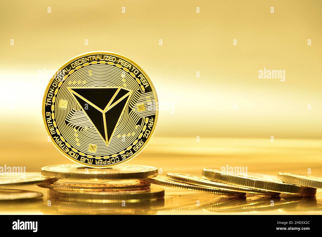 Tron Cryptocurrency , gold coins , mining , future money Stock Photo ...