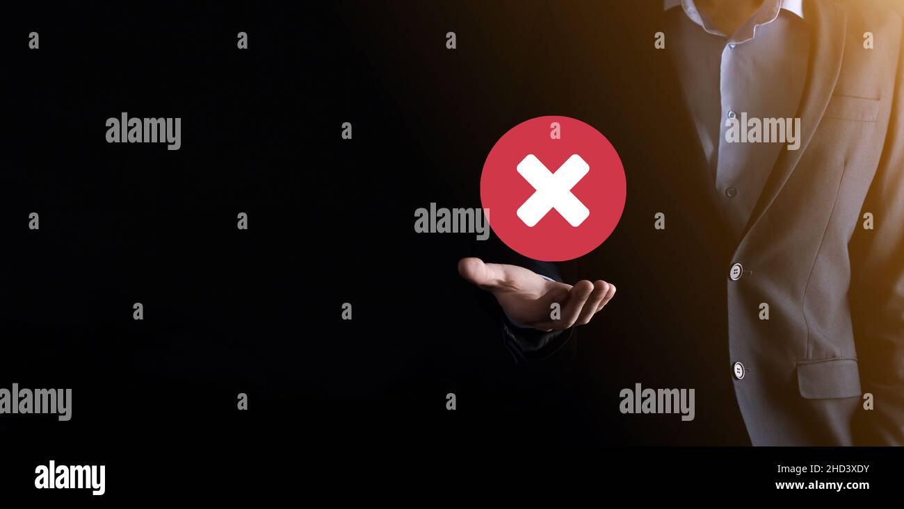 Hand holds icon,cancellation symbol,cancel icon.Cross mark flat red ...