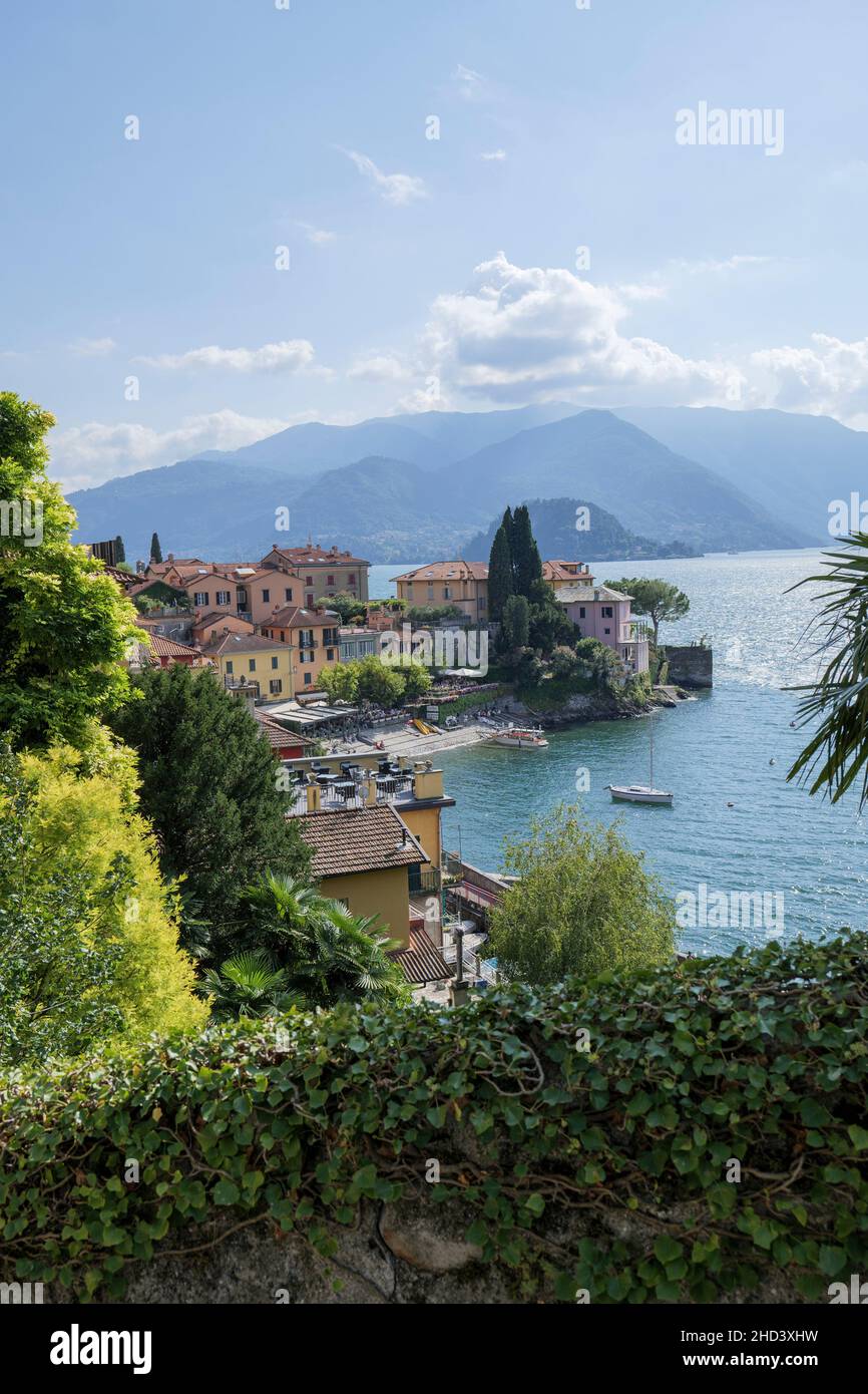 Scenic shoreline of Varenna on a sunny day at Lago di Como in Italy ...