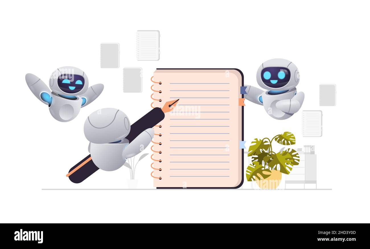 robots writing in notebook robotic characters planning on note control ...