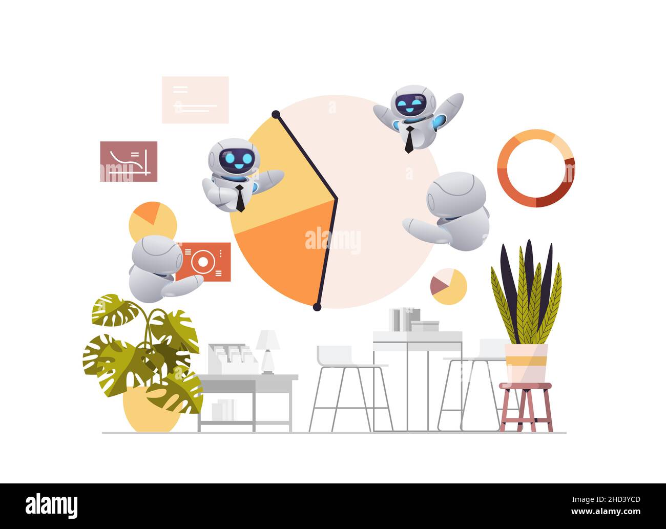 robots analyzing statistics data on diagram business report ...