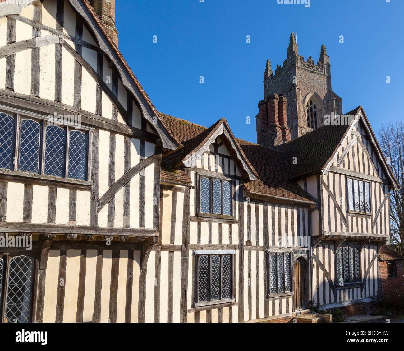 Historic timber framed Tudor buildings, Maltings Cottages, Stoke-by ...