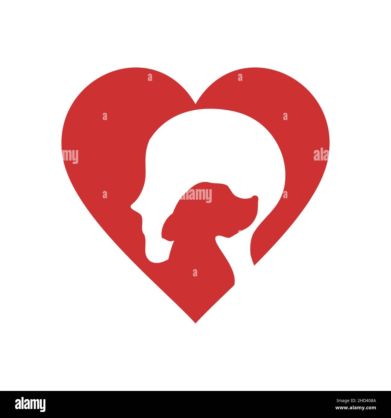 Man and dog inside heart. Animal care logo. Dog shelter symbol. Adopted ...