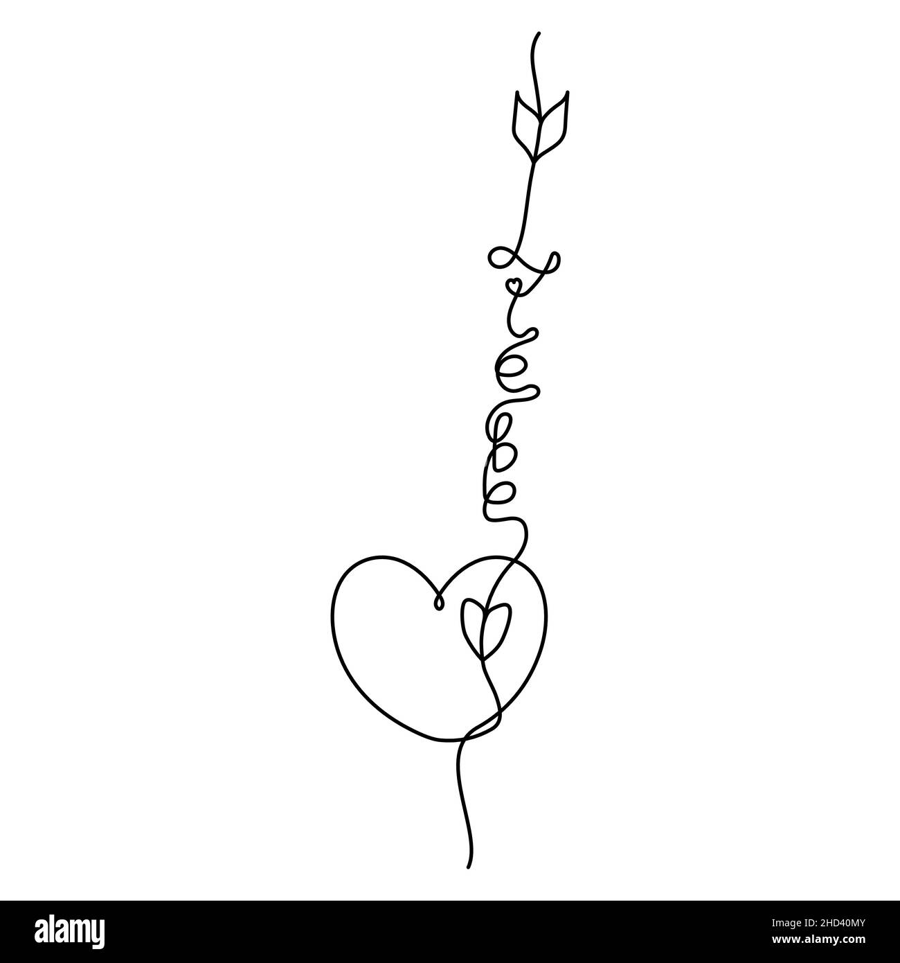 Continuous One Line lettering heart and liebe (love in Deutsch) in the ...