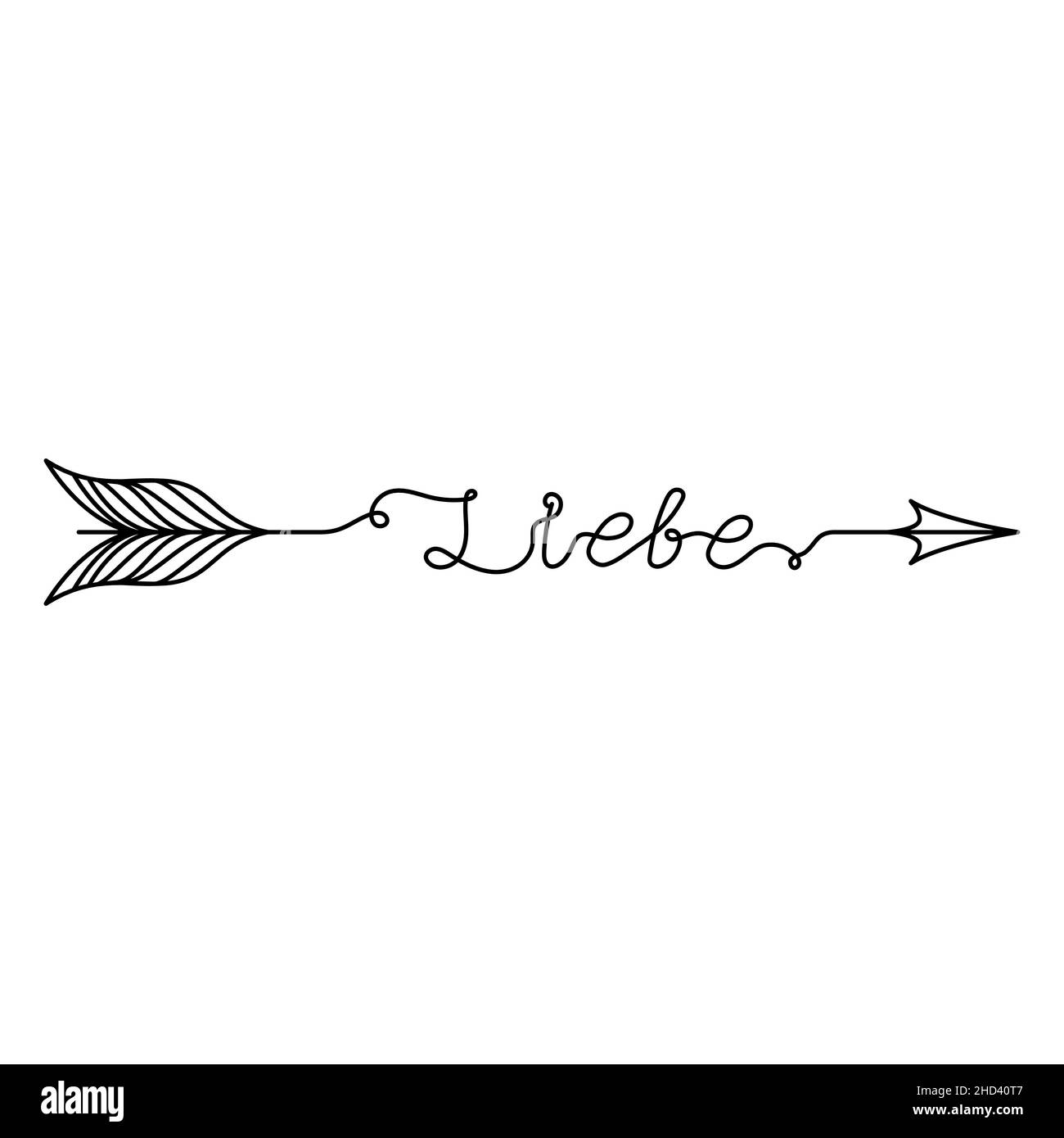 Continuous One Line lettering liebe (love in Deutsch) in the form of an ...