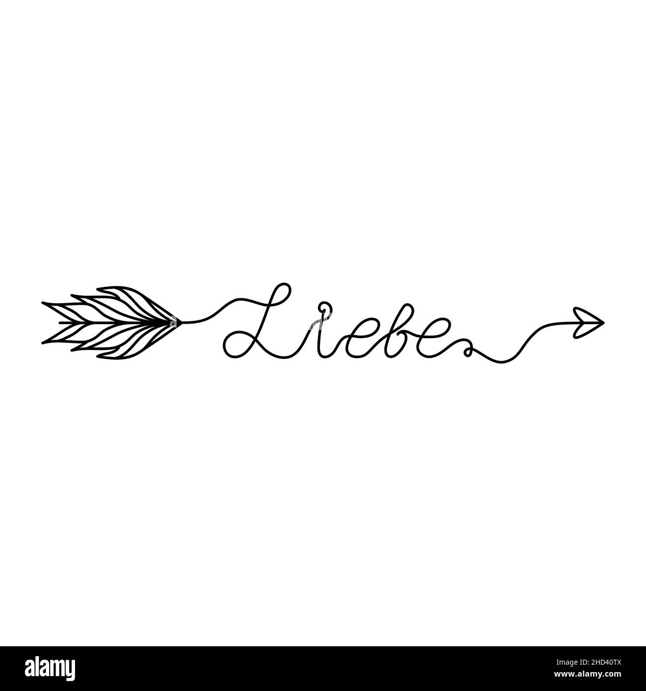 Continuous One Line lettering liebe (love in Deutsch) in the form of an ...