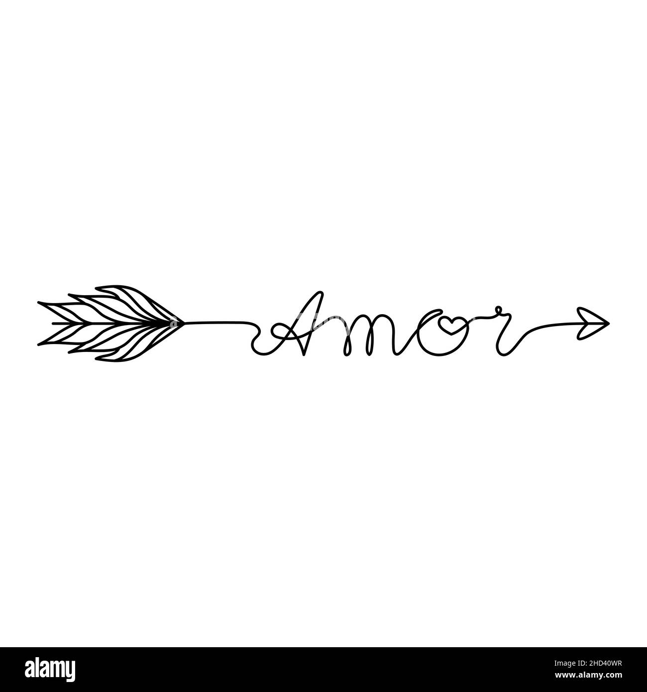 Continuous One Line lettering amor (love in Spanish) in the form of an ...