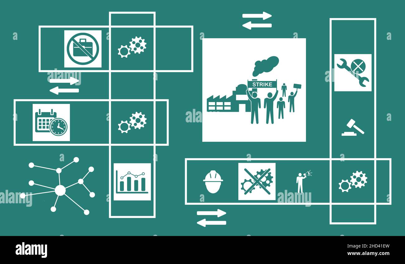 Concept of strike with connected icons Stock Photo - Alamy