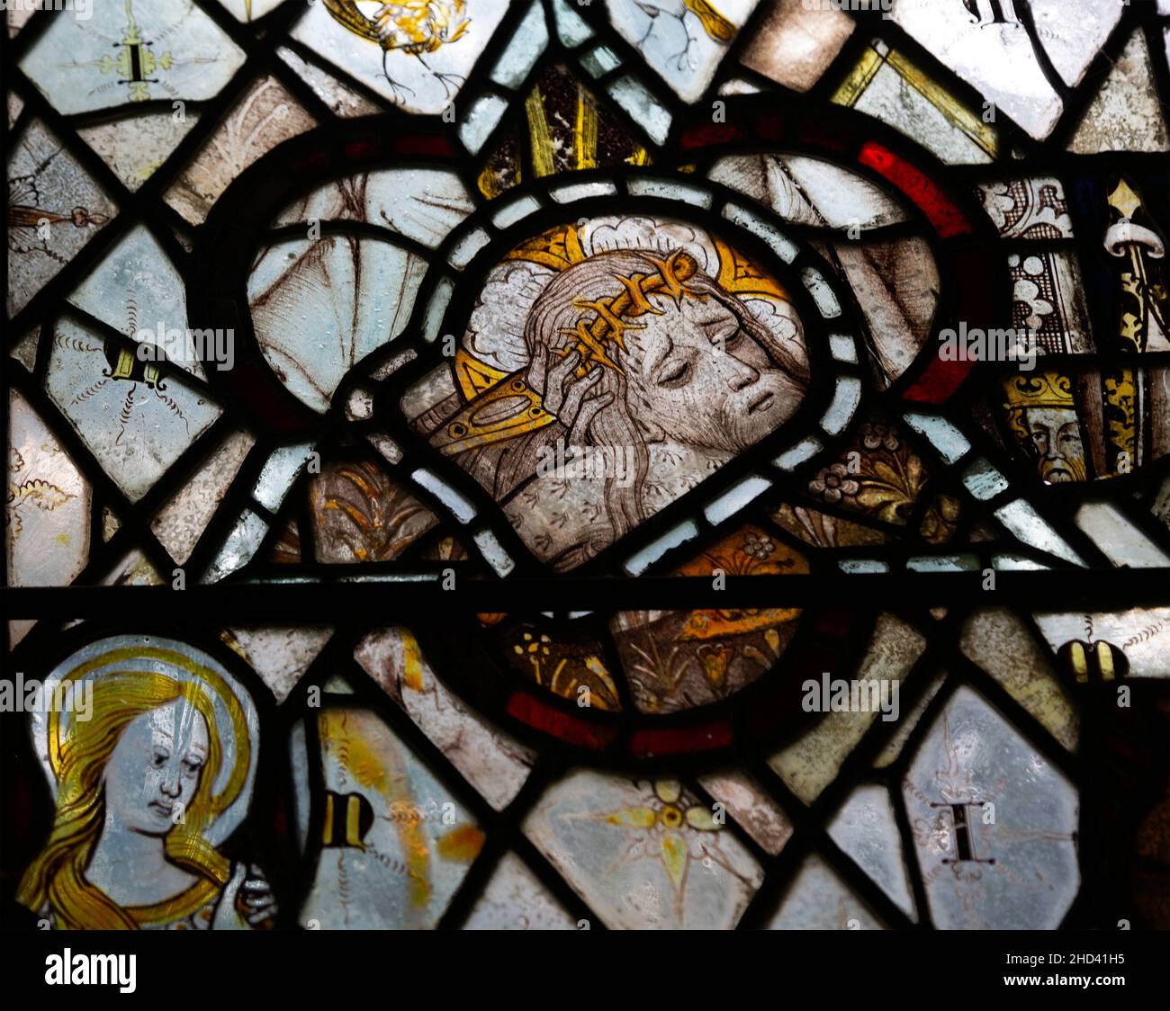 Stained glass window medieval fragments, Yaxley church, Suffolk ...