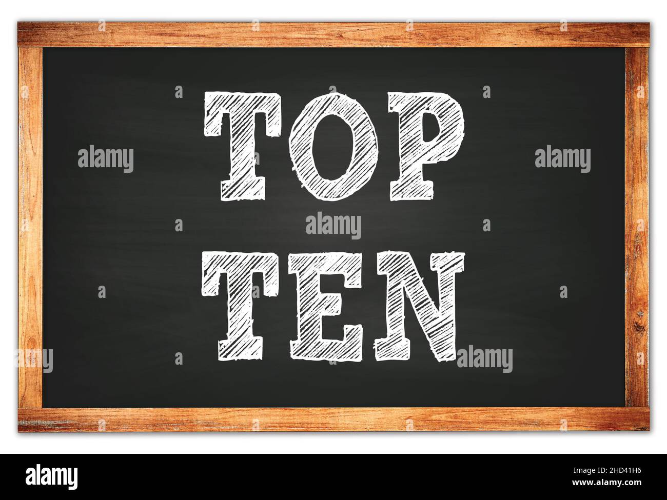 TOP TEN written on black wooden frame school blackboard Stock Photo - Alamy