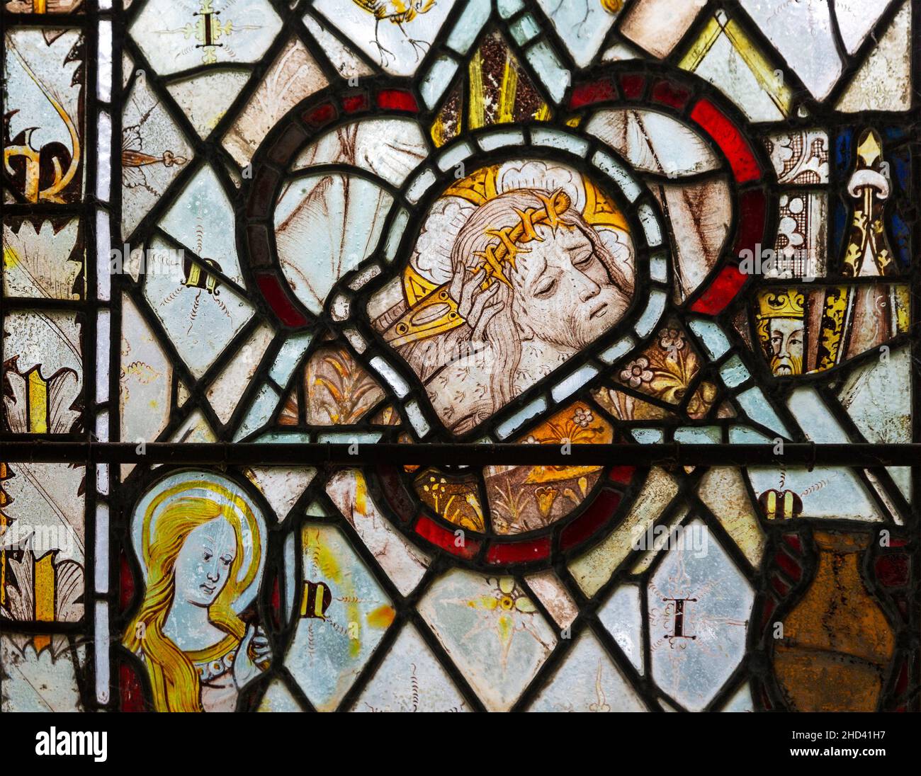 Stained glass window medieval fragments, Yaxley church, Suffolk ...