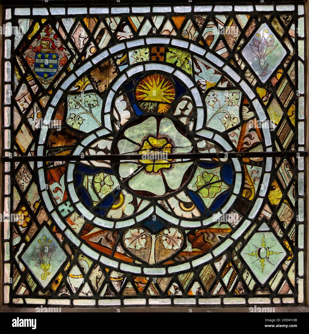 Stained glass window medieval fragments, Yaxley church, Suffolk ...