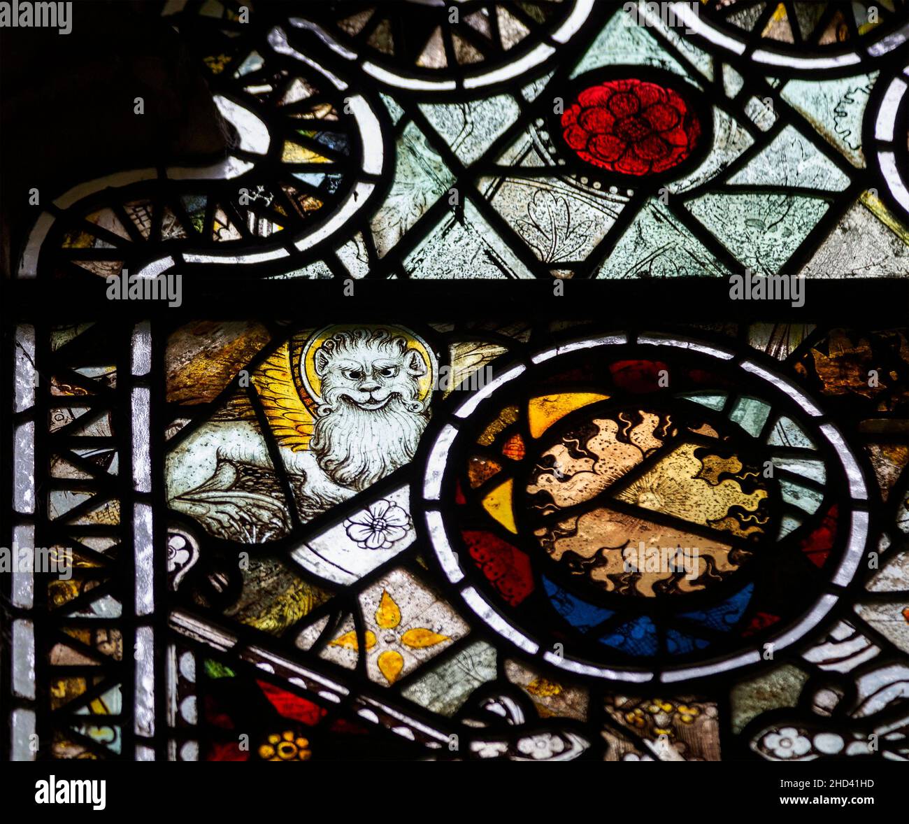 Stained glass window medieval fragments, Yaxley church, Suffolk ...