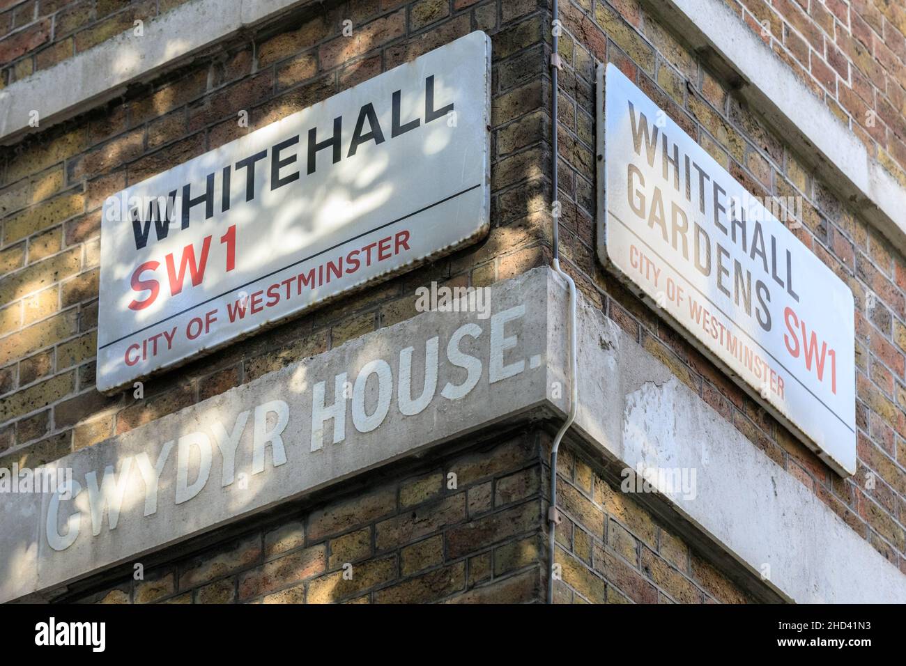 Street sign, Whitehall and Whitehall Gardens, SW1, City of Westminster ...
