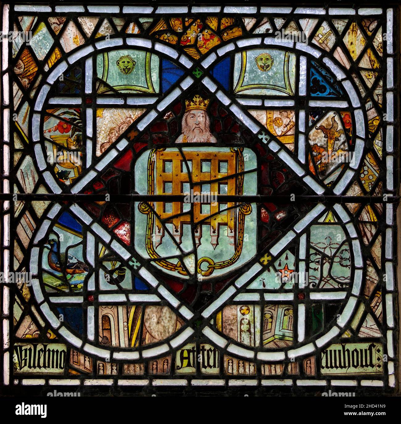 Stained glass window medieval fragments, Yaxley church, Suffolk ...