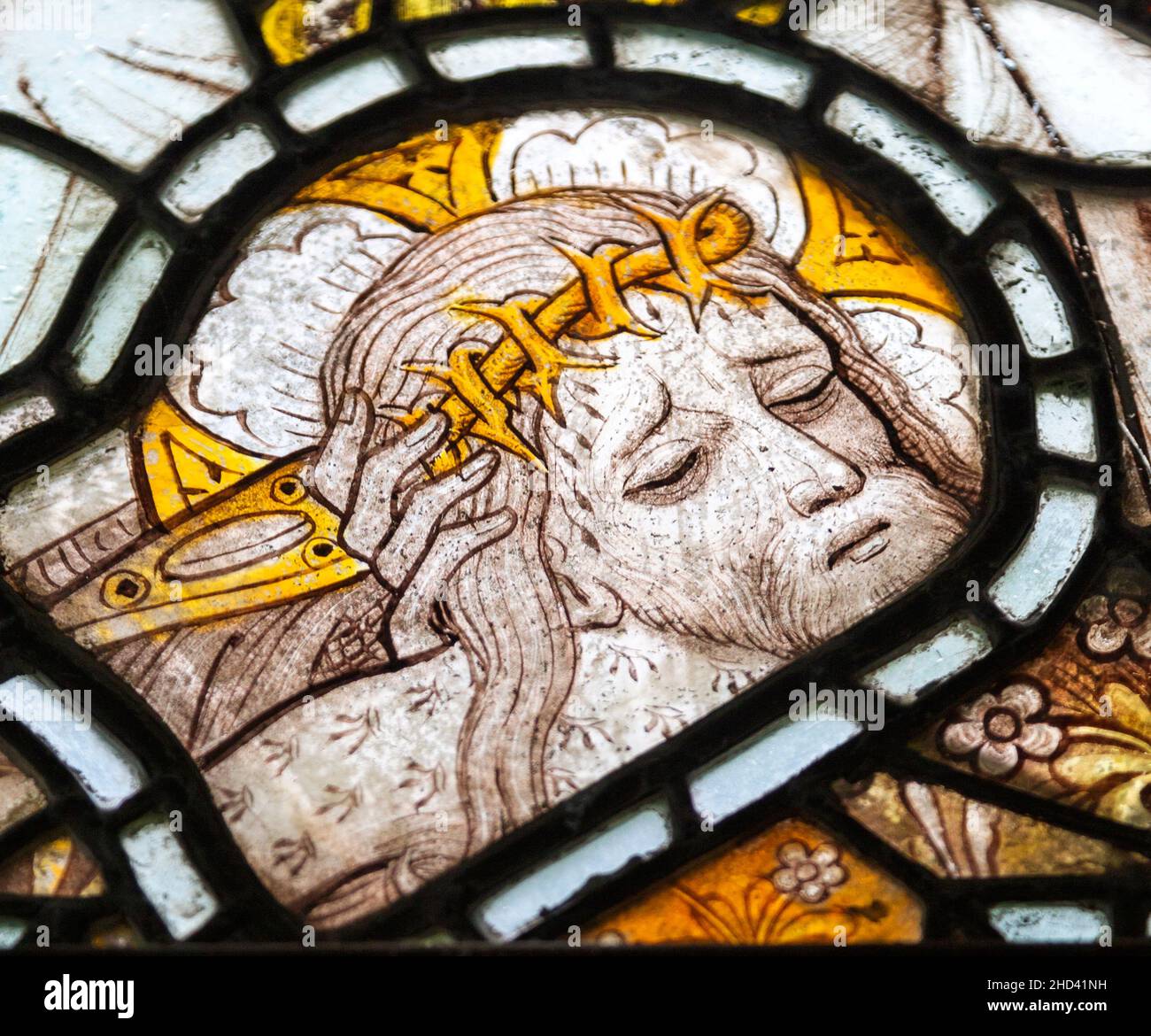 Stained glass window medieval fragments, Yaxley church, Suffolk ...