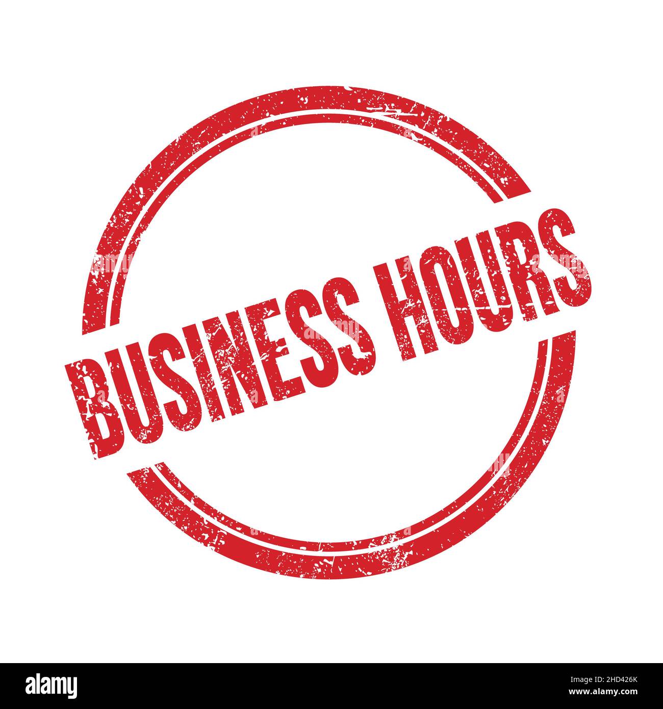 BUSINESS HOURS text written on red grungy vintage round stamp Stock ...