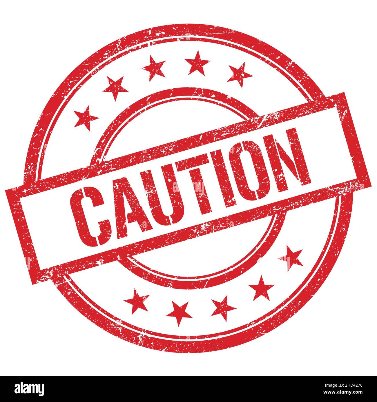 CAUTION text written on red round vintage rubber stamp Stock Photo - Alamy