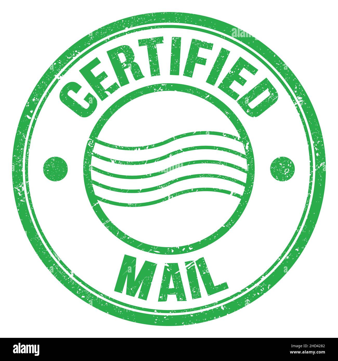 CERTIFIED MAIL text written on green round postal stamp sign Stock ...