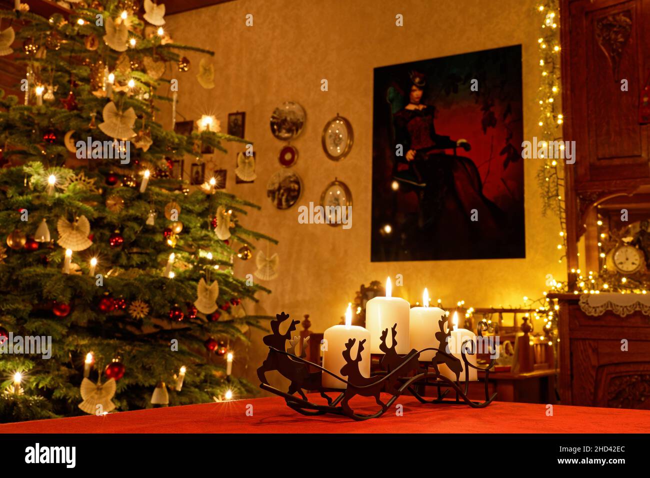 Christmassy illuminated Room Section with Advent Candles Table ...