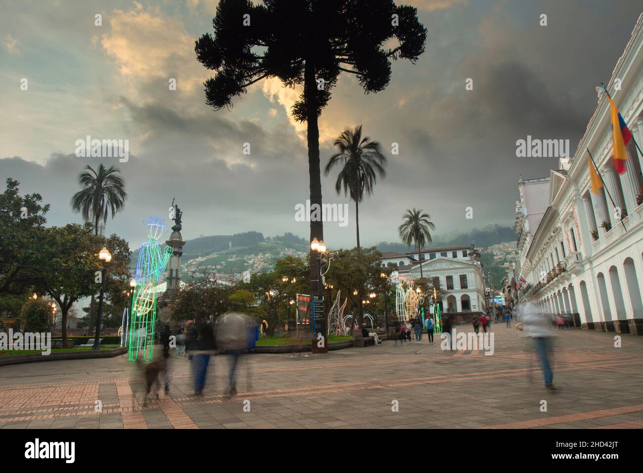Quito, Pichincha, Ecuador - January 1 2022: Tourists walking in the big ...
