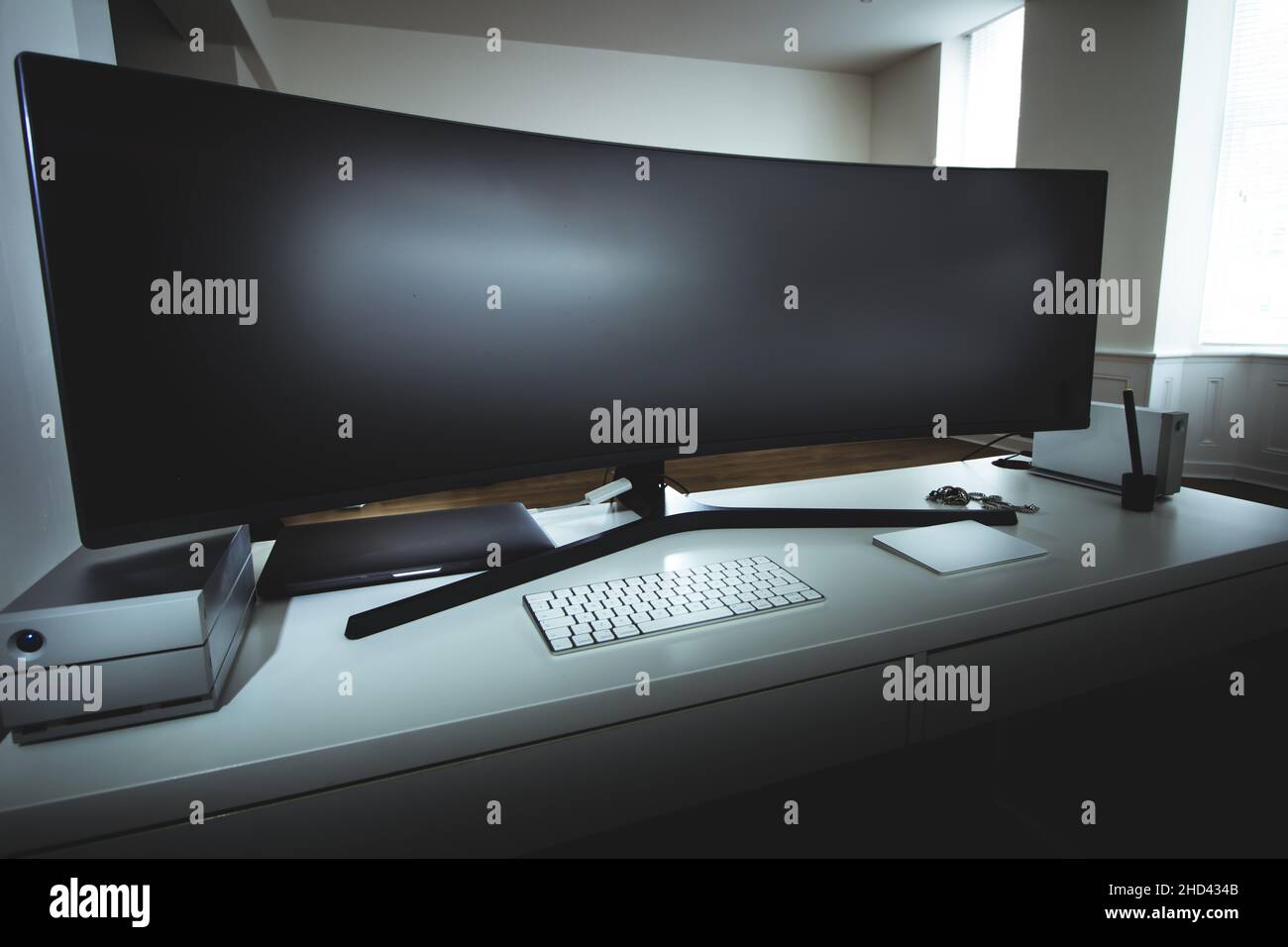 Interior view of an office with a big monitor and a keyboard Stock ...