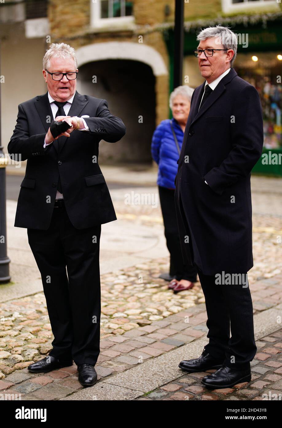 Jim Davidson (left) arrives for the funeral of Cornish comedian Jethro ...