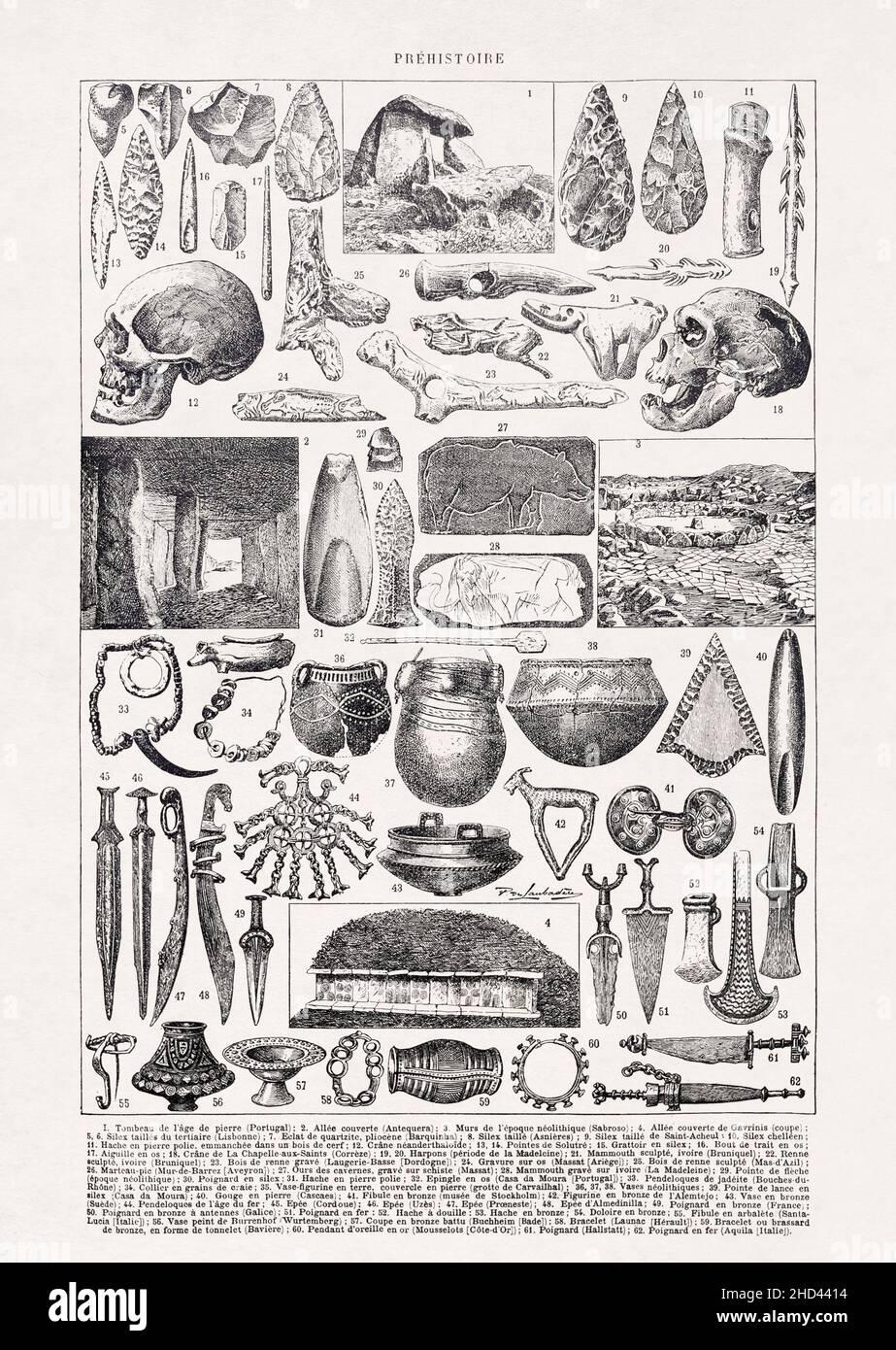 Old illustration about prehistory published in the late 19th century ...