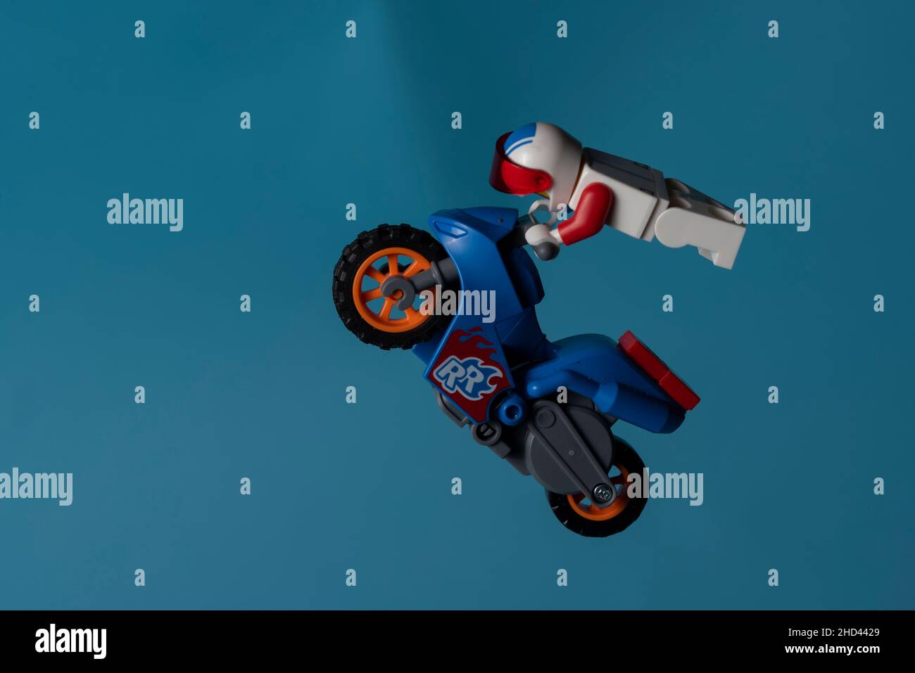 lego motorcycle doing stuntz Stock Photo - Alamy