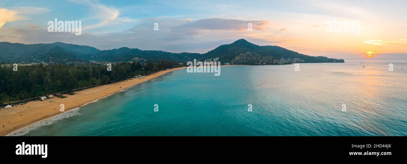 Aerial view of kamala beach at sunset in Phuket in Thailand Stock Photo ...