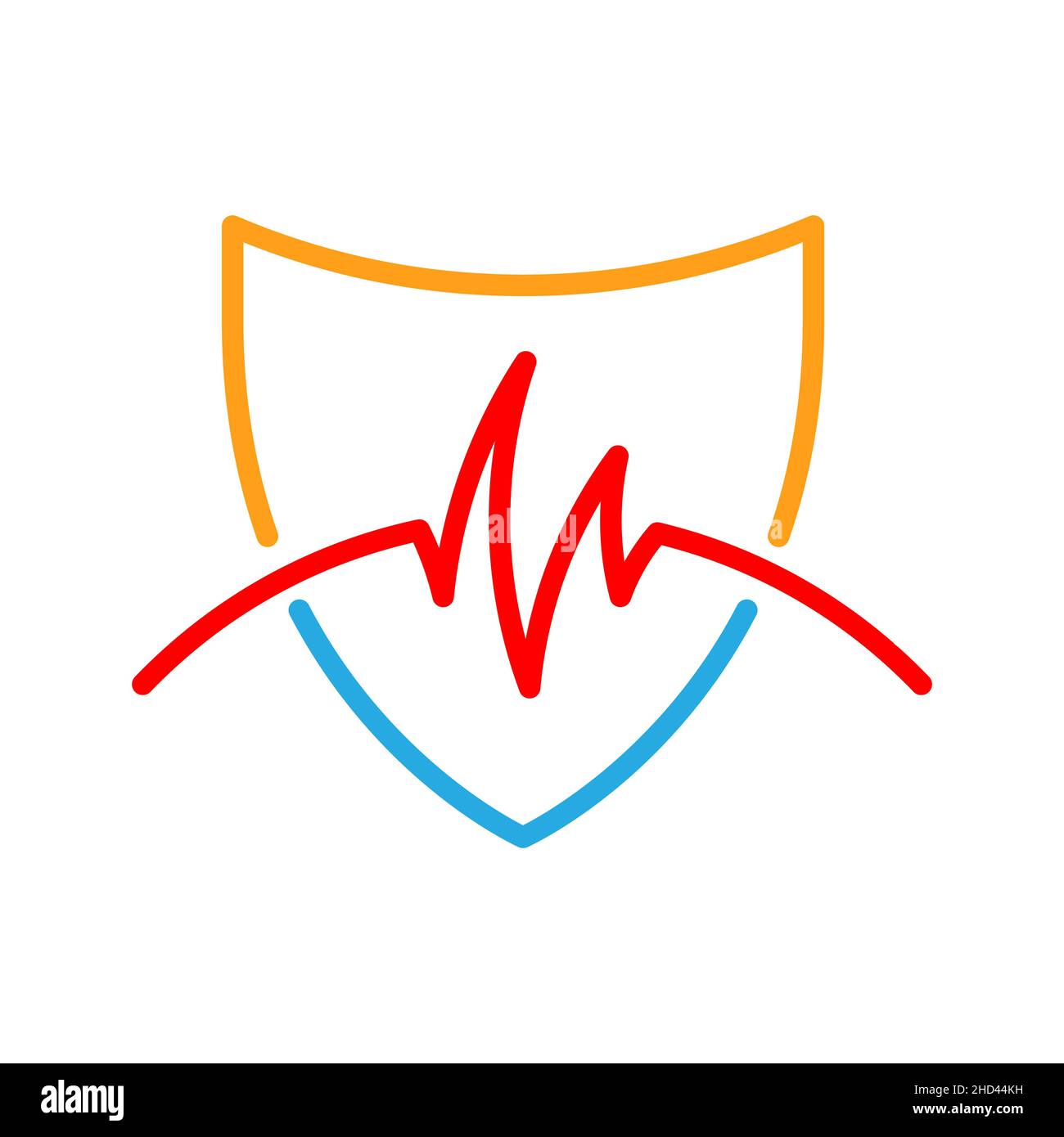 Cardio icon and shield. Shield with heartbeat icon. Abstract medical ...