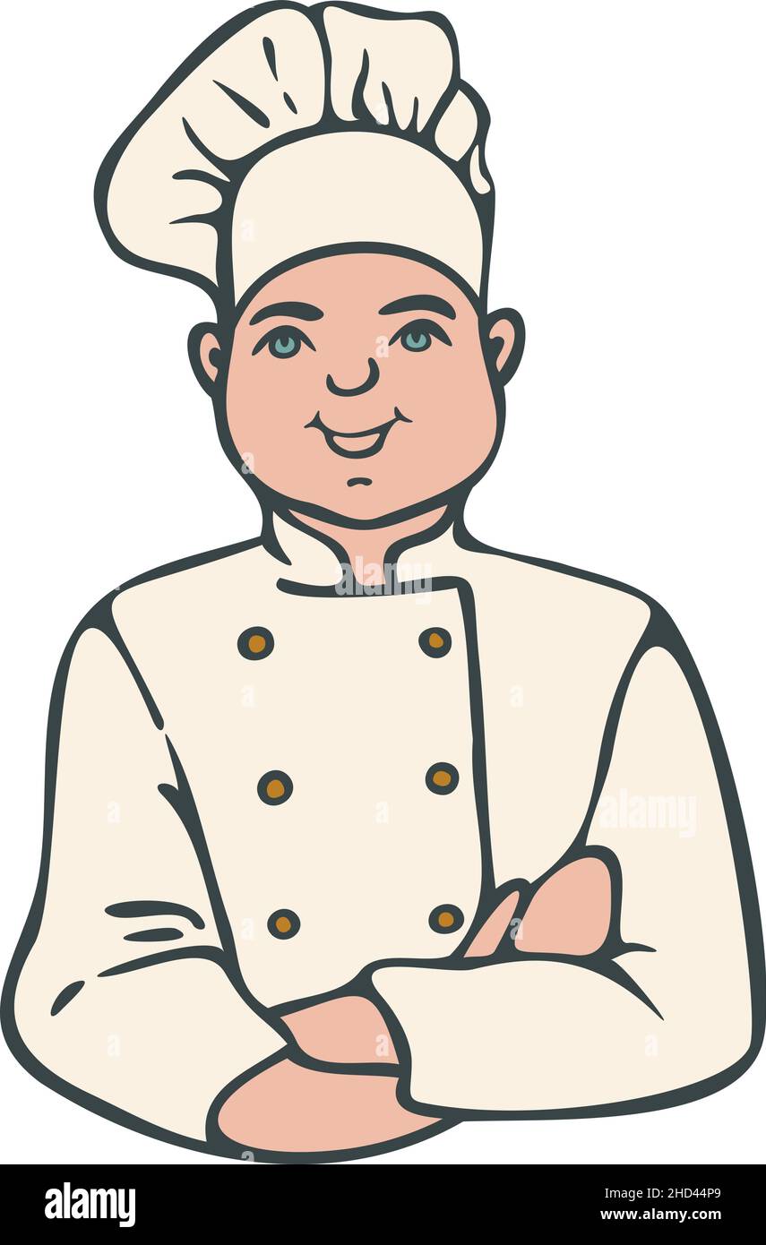 Vector illustration of chef colored and depicted by a line. Hand drawn ...
