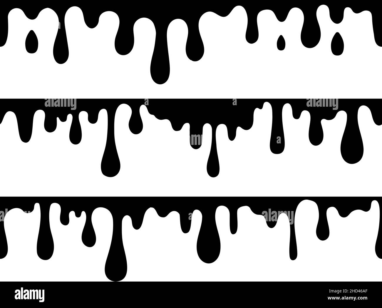 Seamless dripping elements. Dropping paint pattern, black border melted ...