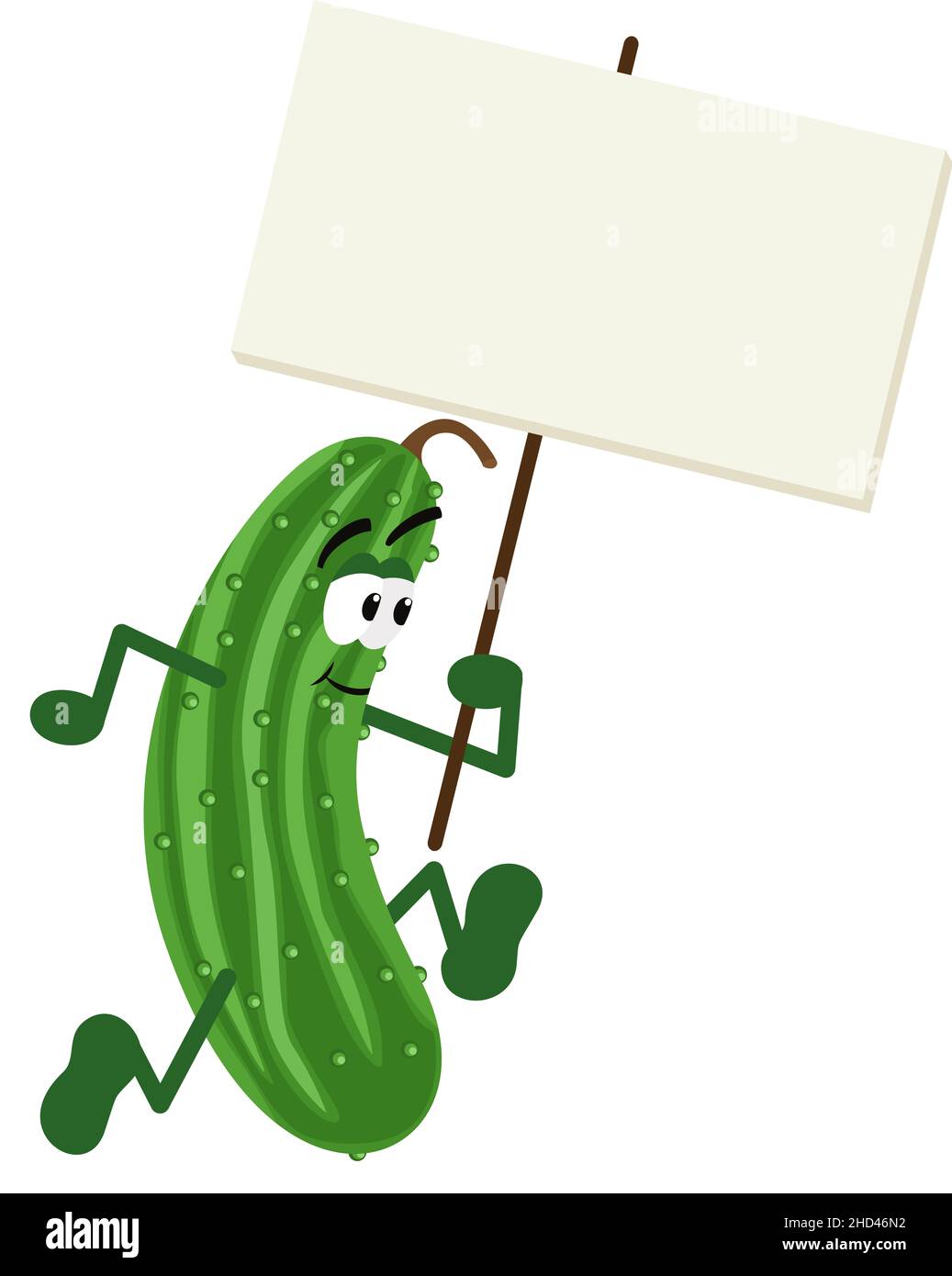 Cucumber mascot holding blank board sign Stock Photo - Alamy