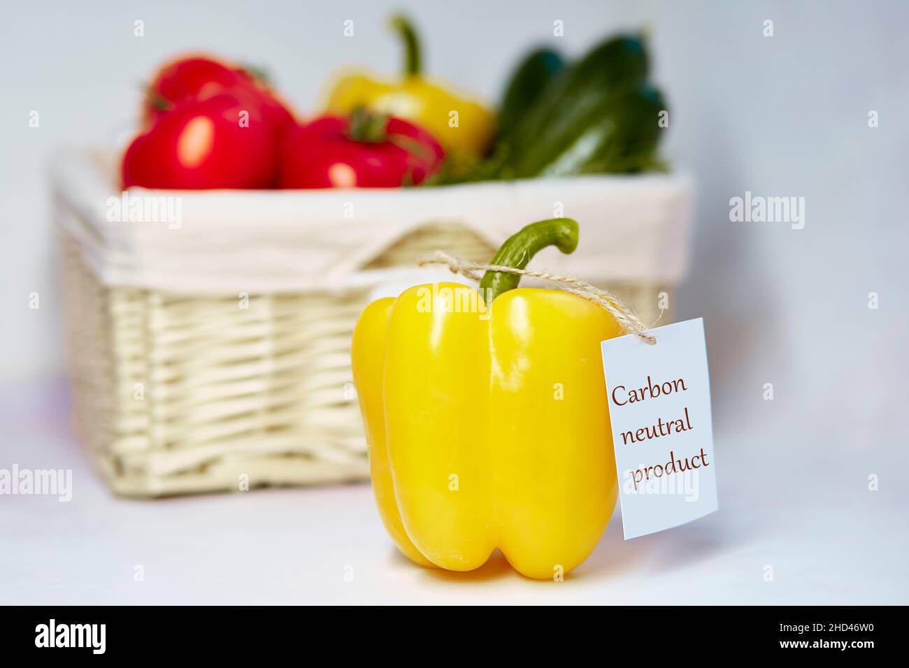 Carbon neutral product label on bell pepper. Carbon labeling. Net zero ...