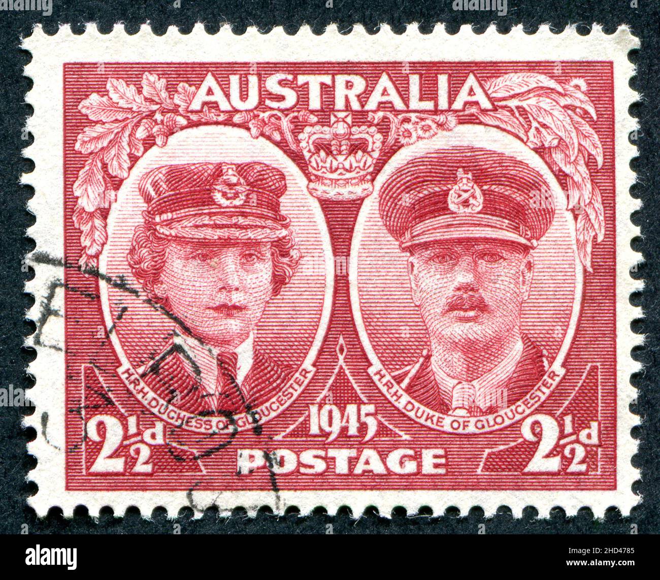 A 1945 issue 2 1/2d Australian postage stamp featuring the Duke and ...
