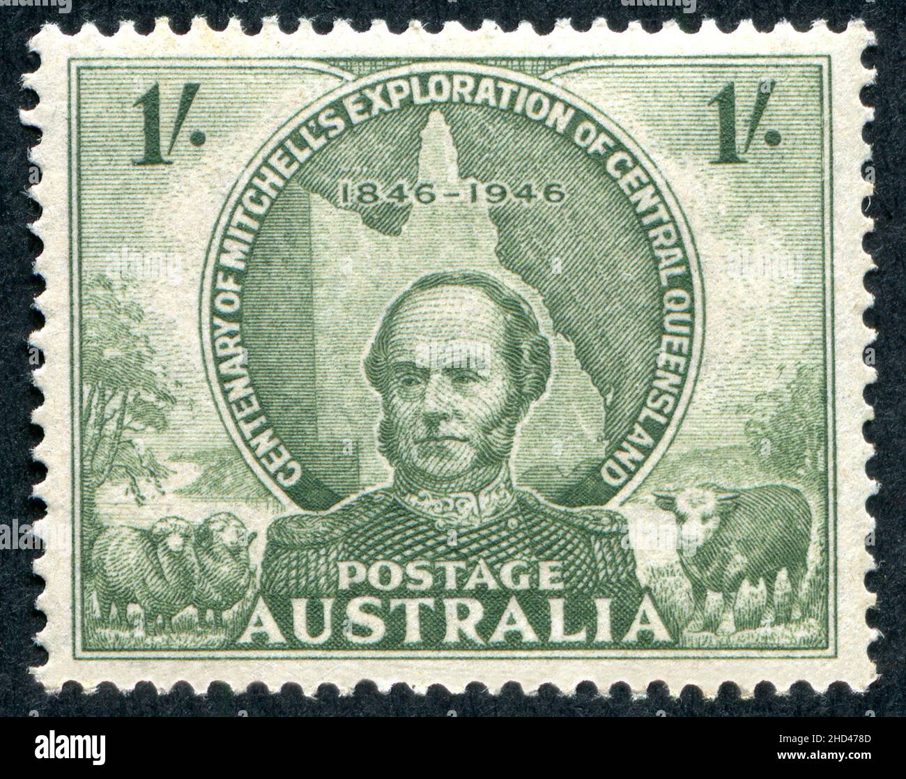 A 1946 issue 1/- Australian postage stamp commemorating the Centenary ...