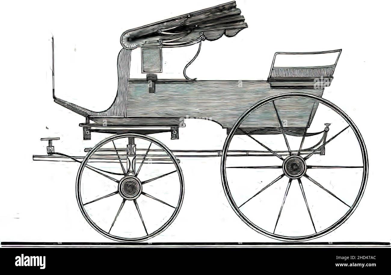 A handmade illustration of an old vintage carriage on a white paper ...