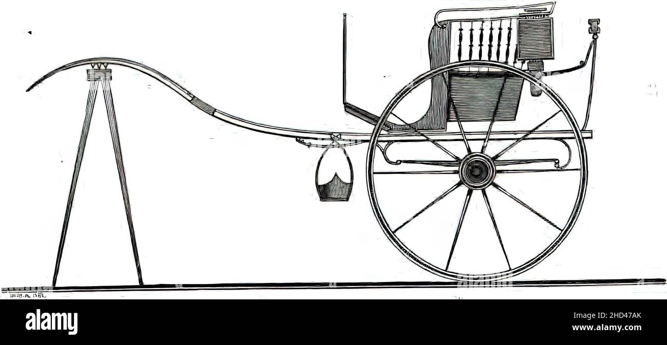 Nineteenth-century vintage illustration of a simple carriage on a white ...