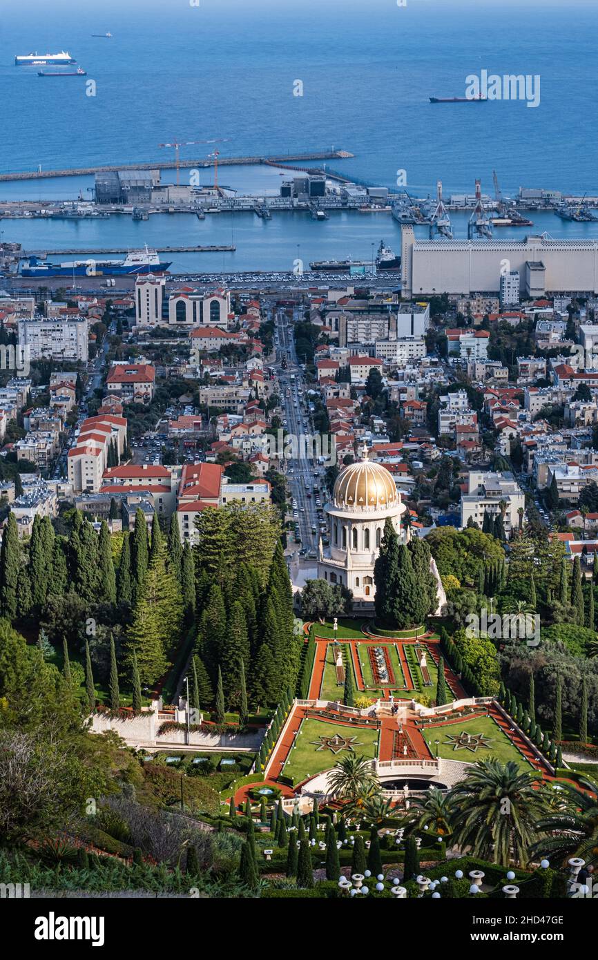 Haifa, Israel. December 15, 2021: View of Bahai Temple and Haifa ...