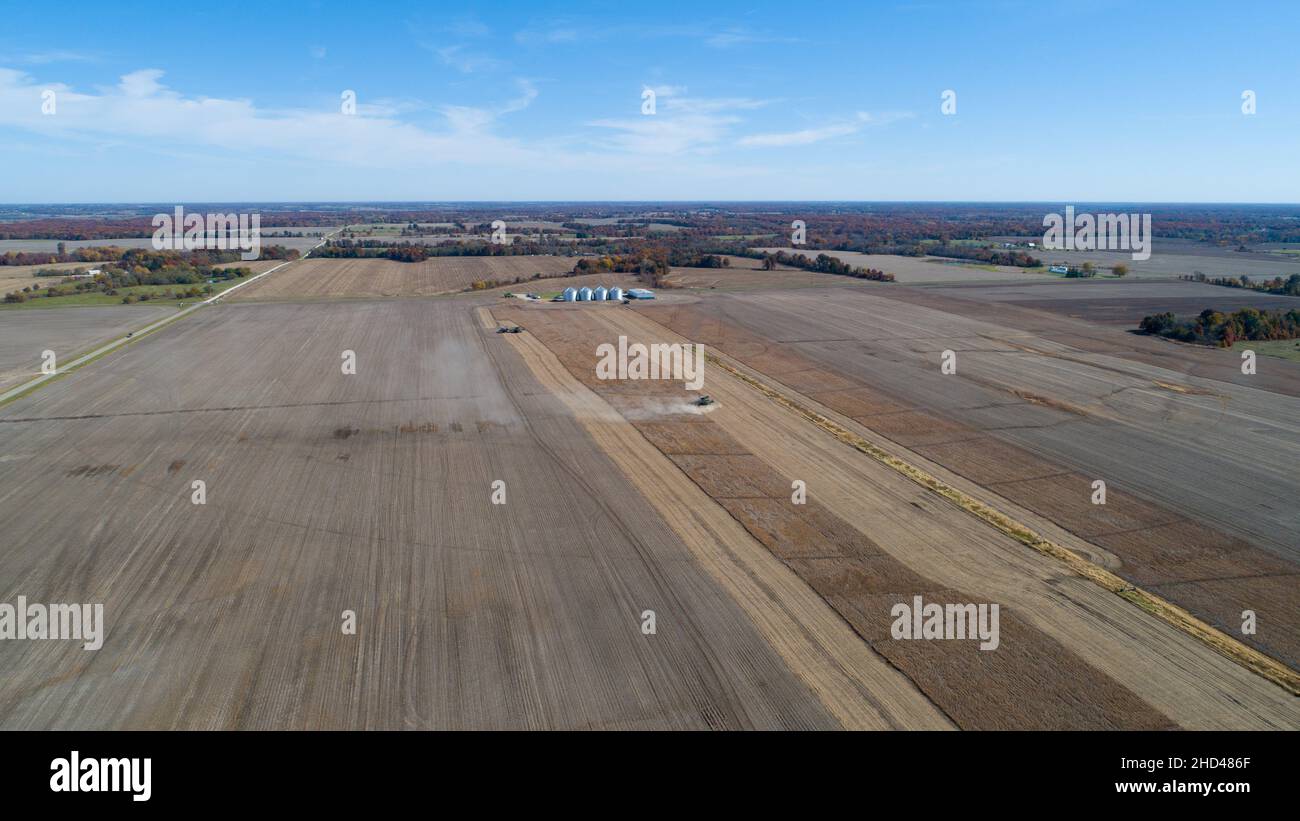 Aerial shot of a soybean field in a farm during the day on a clear ...