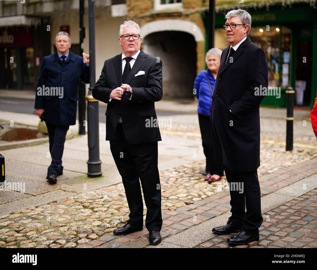 Jim Davidson (left) arrives for the funeral of Cornish comedian Jethro ...