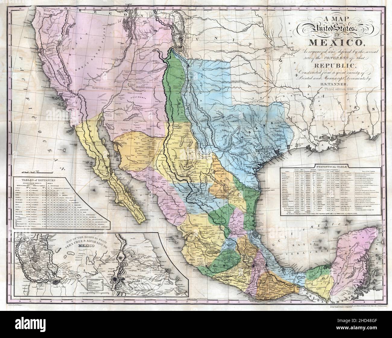 An old vintage map of Mexico in the eighteenth-nineteenth centuries ...