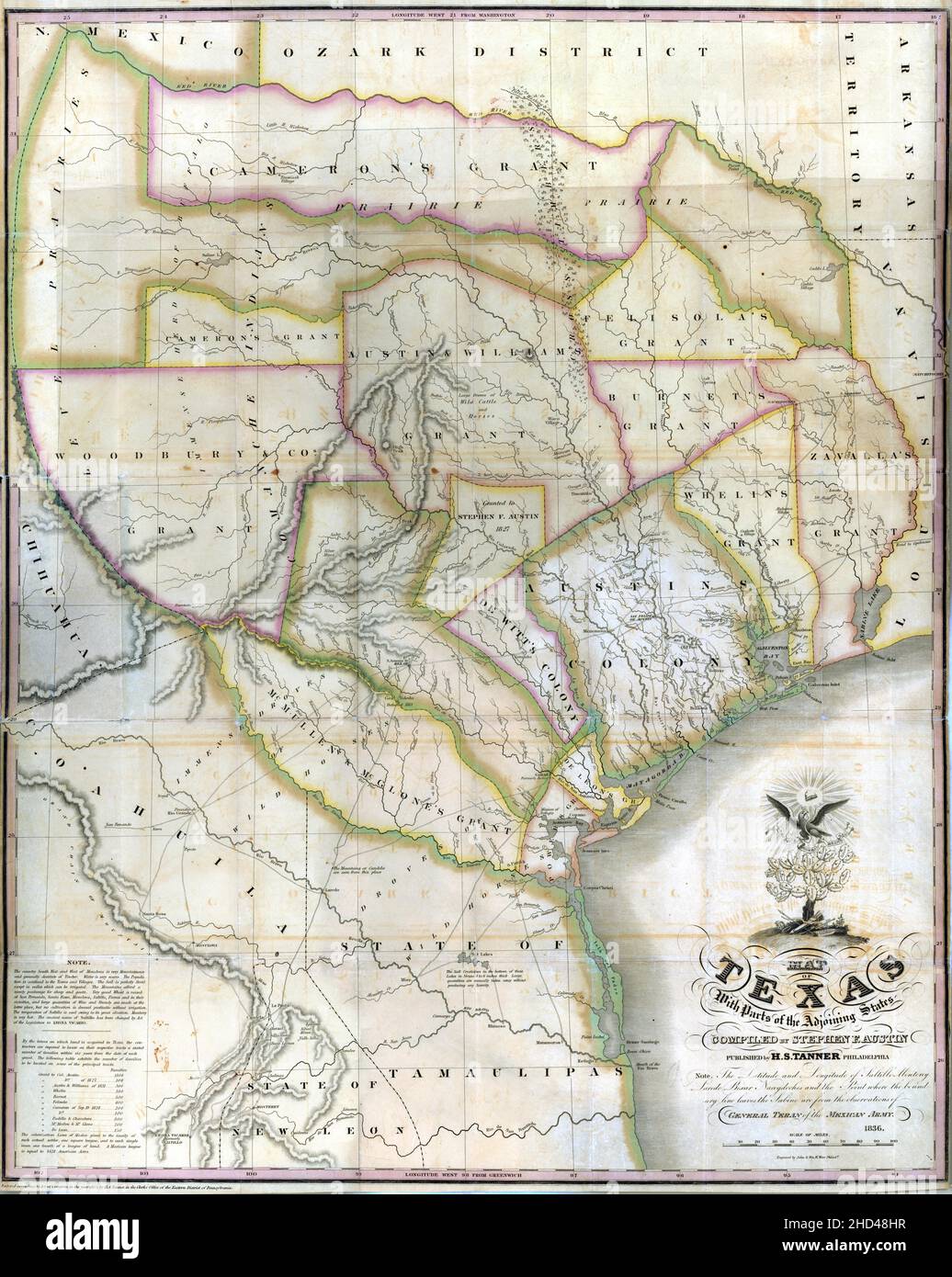 A vintage map of Texas with parts of the adjoining states Stock Photo ...