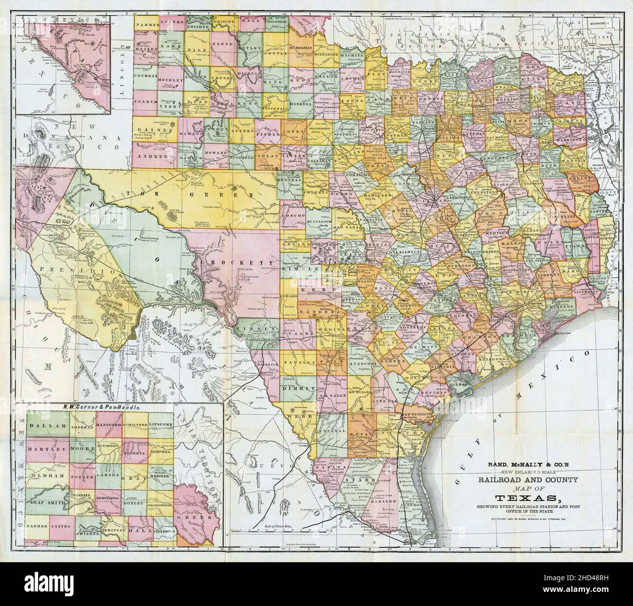 A detailed vintage map of the State of Texas and its districts Stock ...